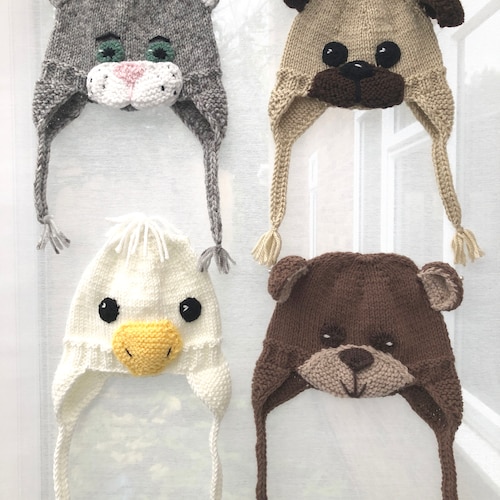 Hat Knitting Pattern Bear Ears Halloween Chunky Animal Winter | Etsy