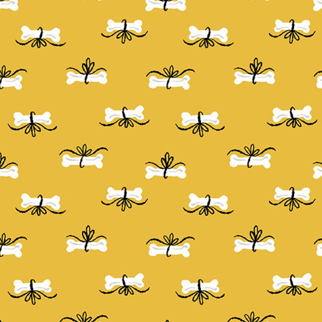 Bones in Yellow || Furry and Bright by Andover Fabrics - Etsy