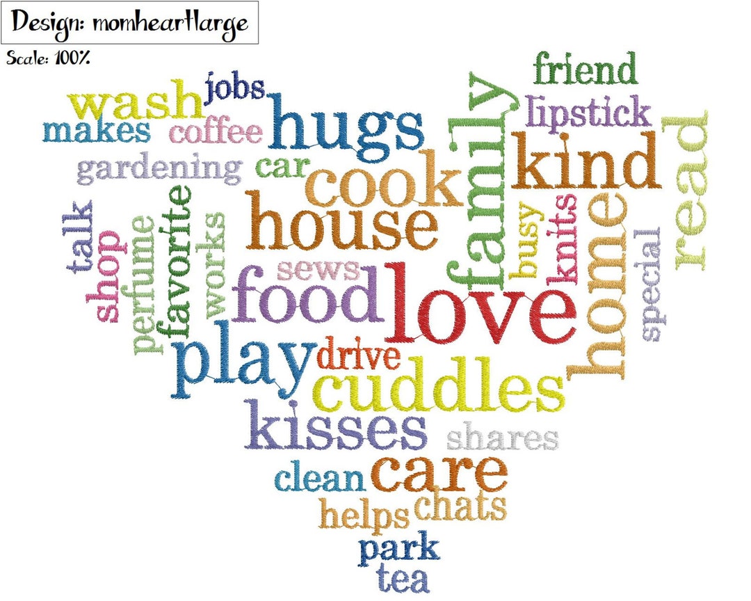 Words of Mom Heart Embroidery Design, Subway Stitchout, Mothers Day ...