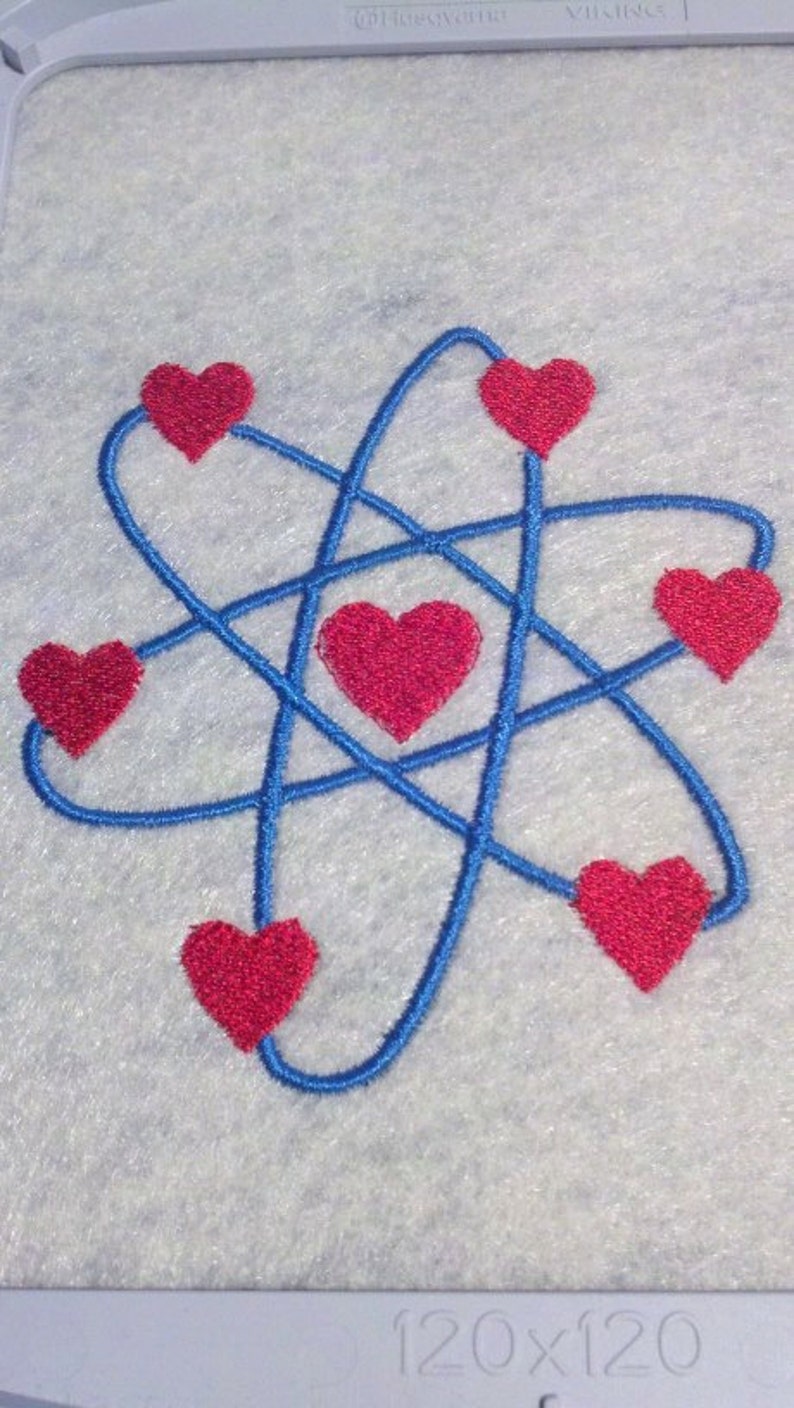 Atomic Love, Atom Embroidery Design, Scientific Love, Geeks Unite ...
