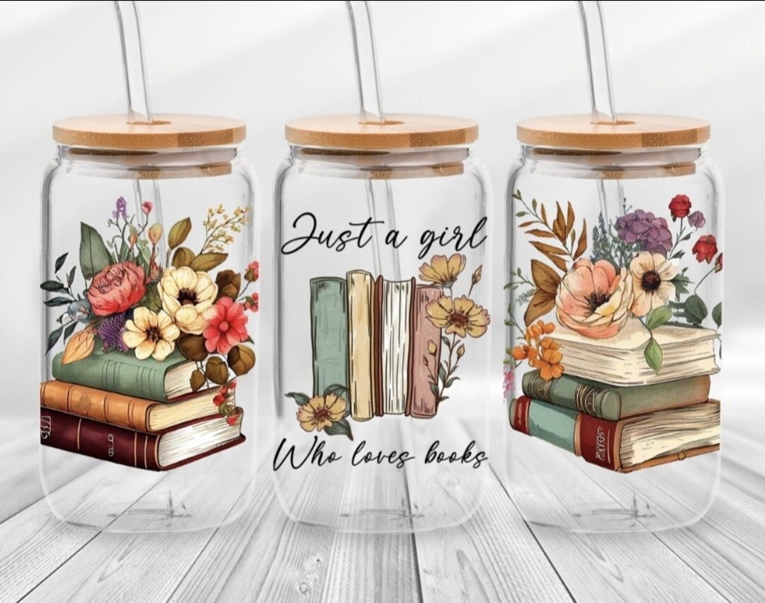 Just a Girl Who Loves Books Glass Can Cup With Lid and Straw - Etsy