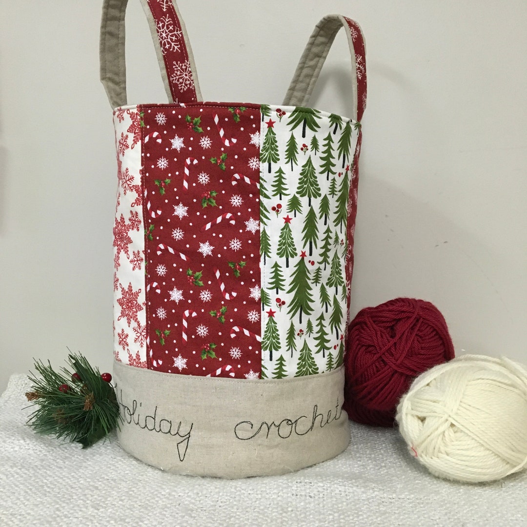 Yarn Bucket holiday Crochet/ Basket With Handles / Divided Inside ...