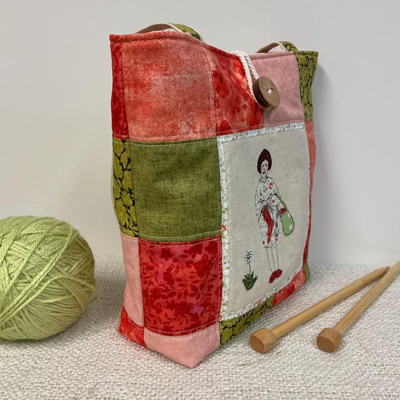 Patchwork Bag “knitting Lady” / Project Bag With Handles and Pockets ...