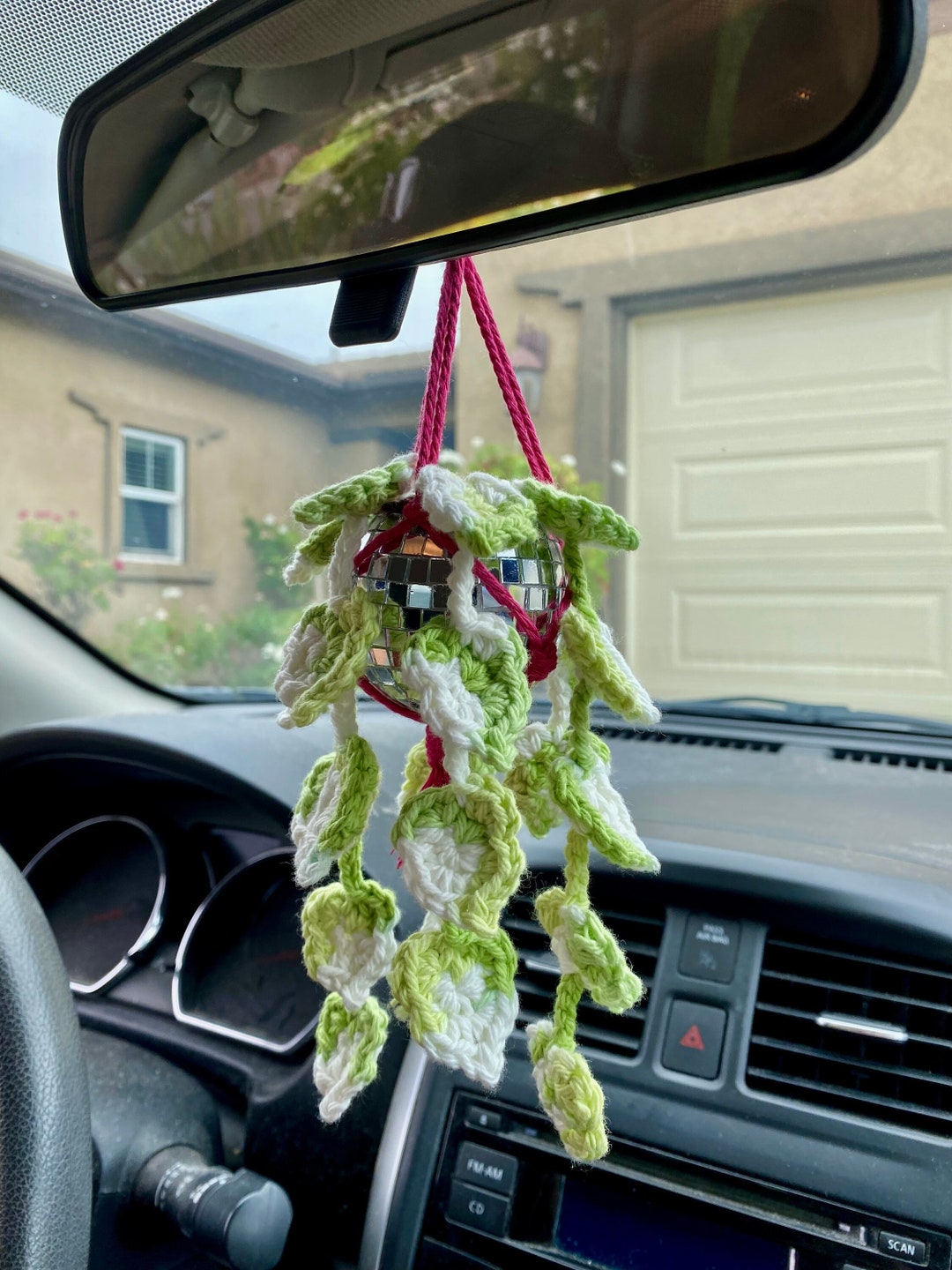Disco Ball Crochet Hanging Plant, Crochet Half Moon Pothos, Rearview ...