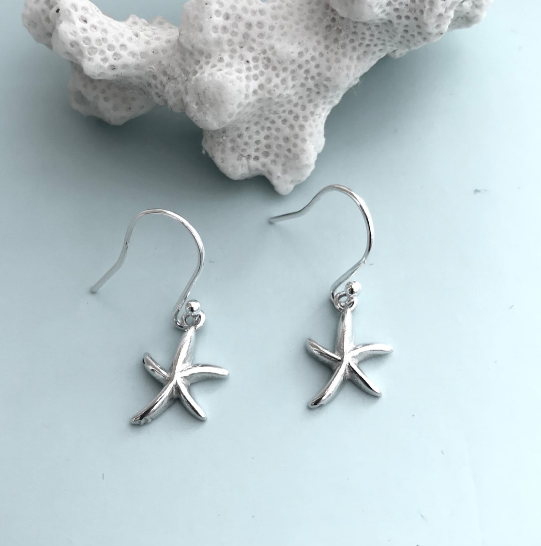 Starfish Silver Earrings, Sterling Silver Earrings, Drop Earrings ...