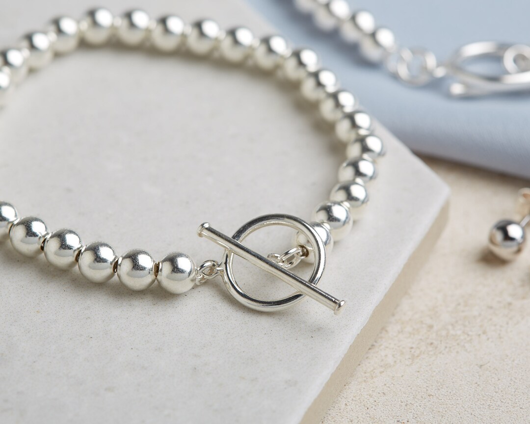 Silver Ball Bracelet, 6mm Sterling Silver Balls Hand Strung on Strong ...