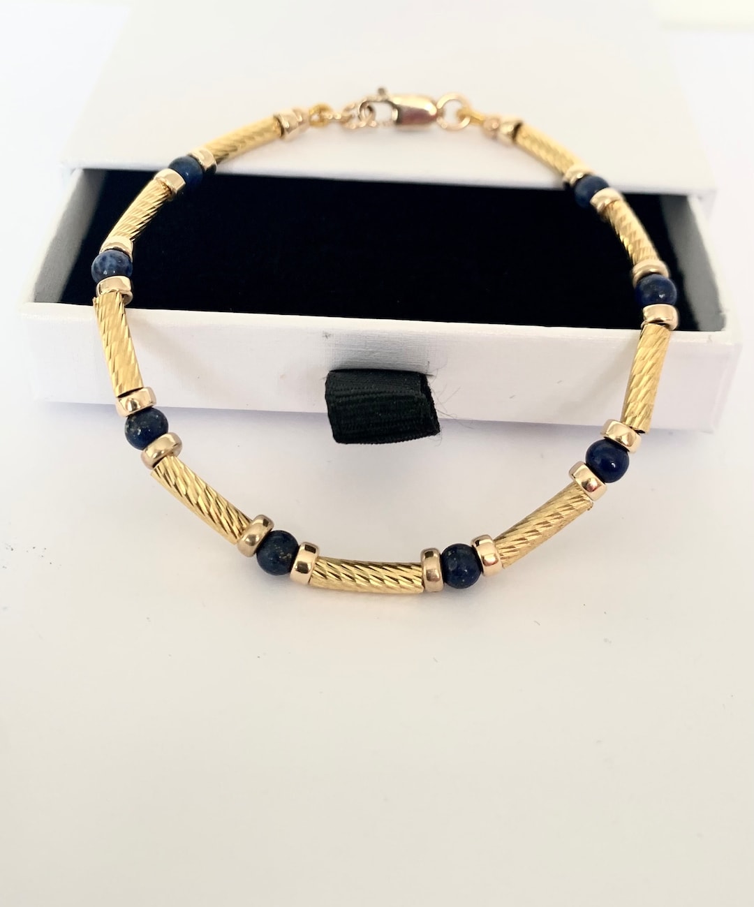 Gold Bracelet, 18ct Gold Vermeil Plating, Diamond Cut Tube Beads ...