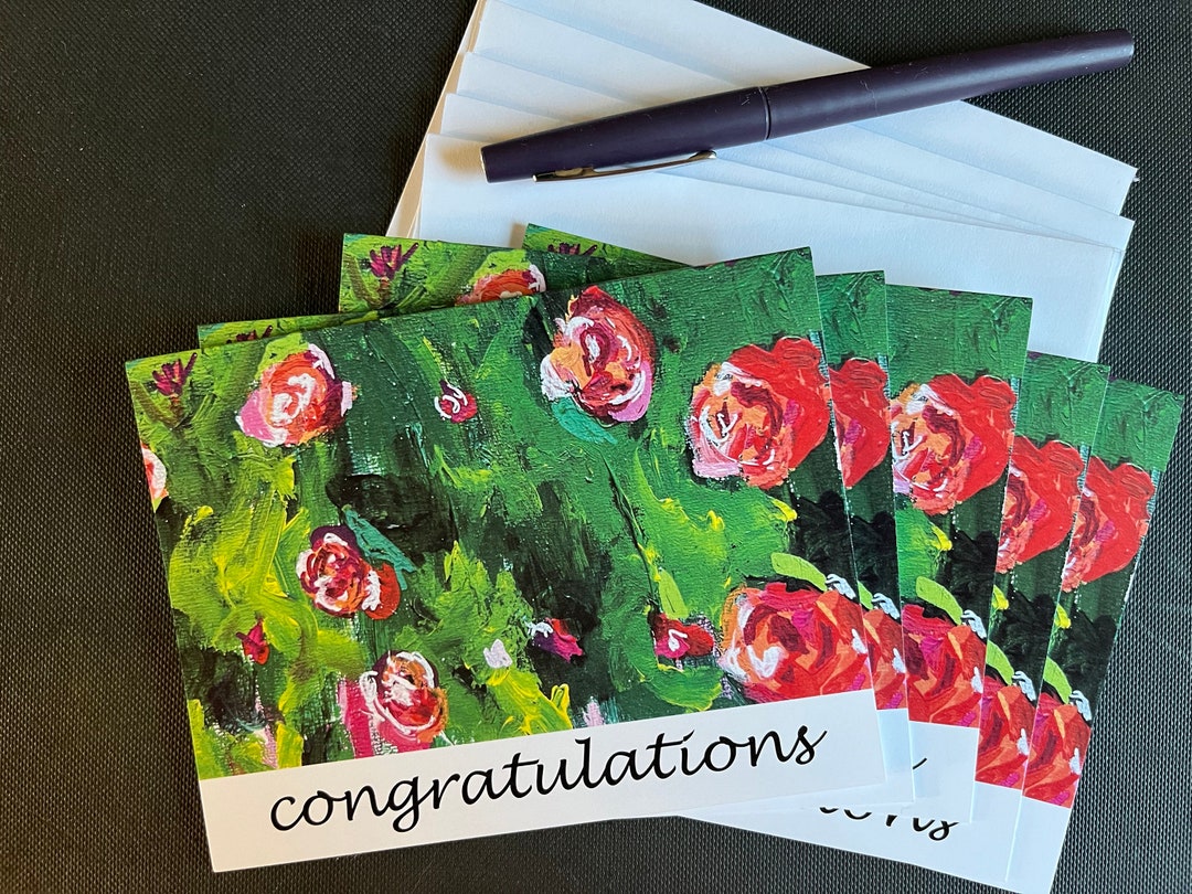Warm Flowers Congratulations Single Note Card From Original Painting ...
