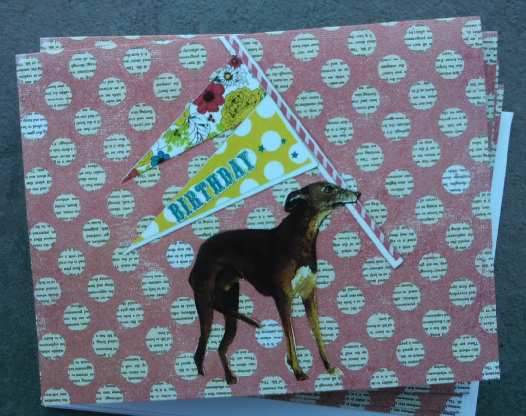 Happy Birthday Greyhound With Pennant Single Notecard FINAL SALE - Etsy