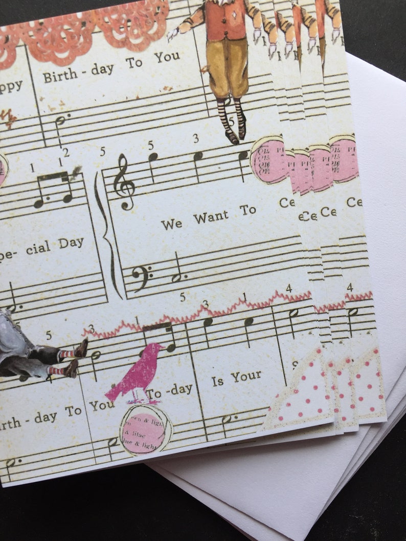 Happy Birthday Music Notes and Creatures Notecard Set - Etsy
