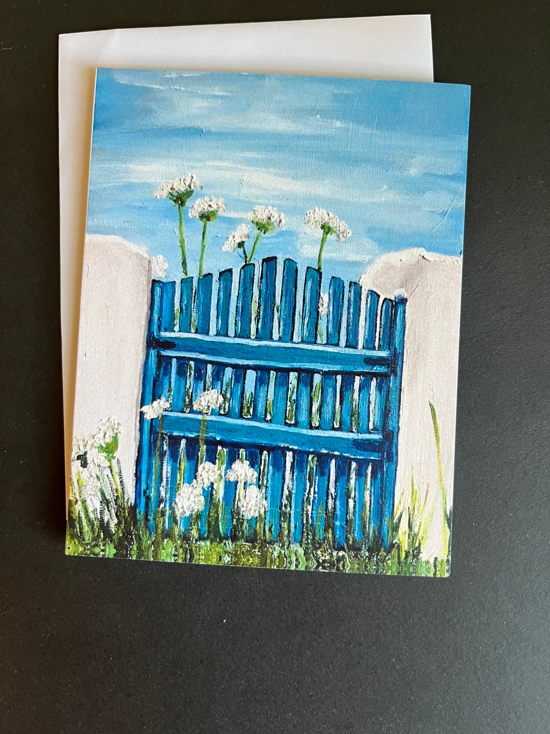Blue Gate Single Note Card From Original Painting - Etsy