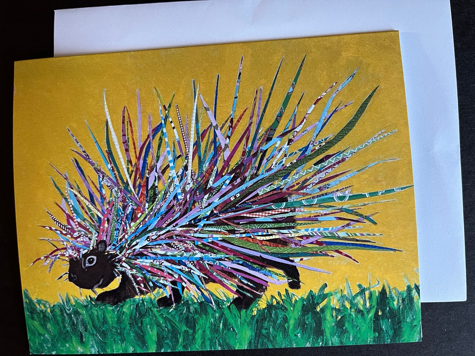 Colorful Porcupine Single Note Card From Original Painting Collage - Etsy