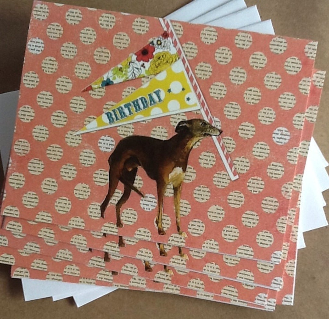 Happy Birthday Greyhound With Pennant Notecard Set FINAL SALE - Etsy