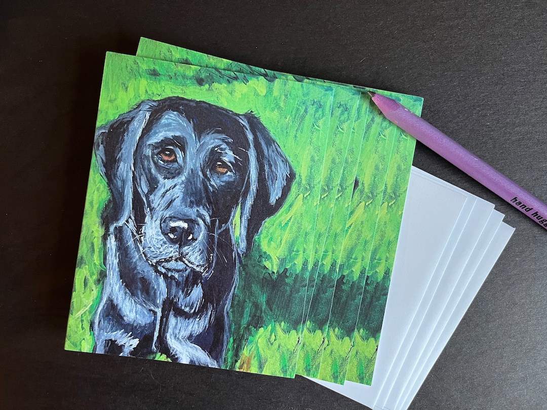 Black Lab on Green Note Card Set From Original Painting - Etsy