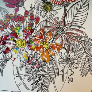Bright Flower Bouquet Note Card Set From Original Drawing Collage - Etsy
