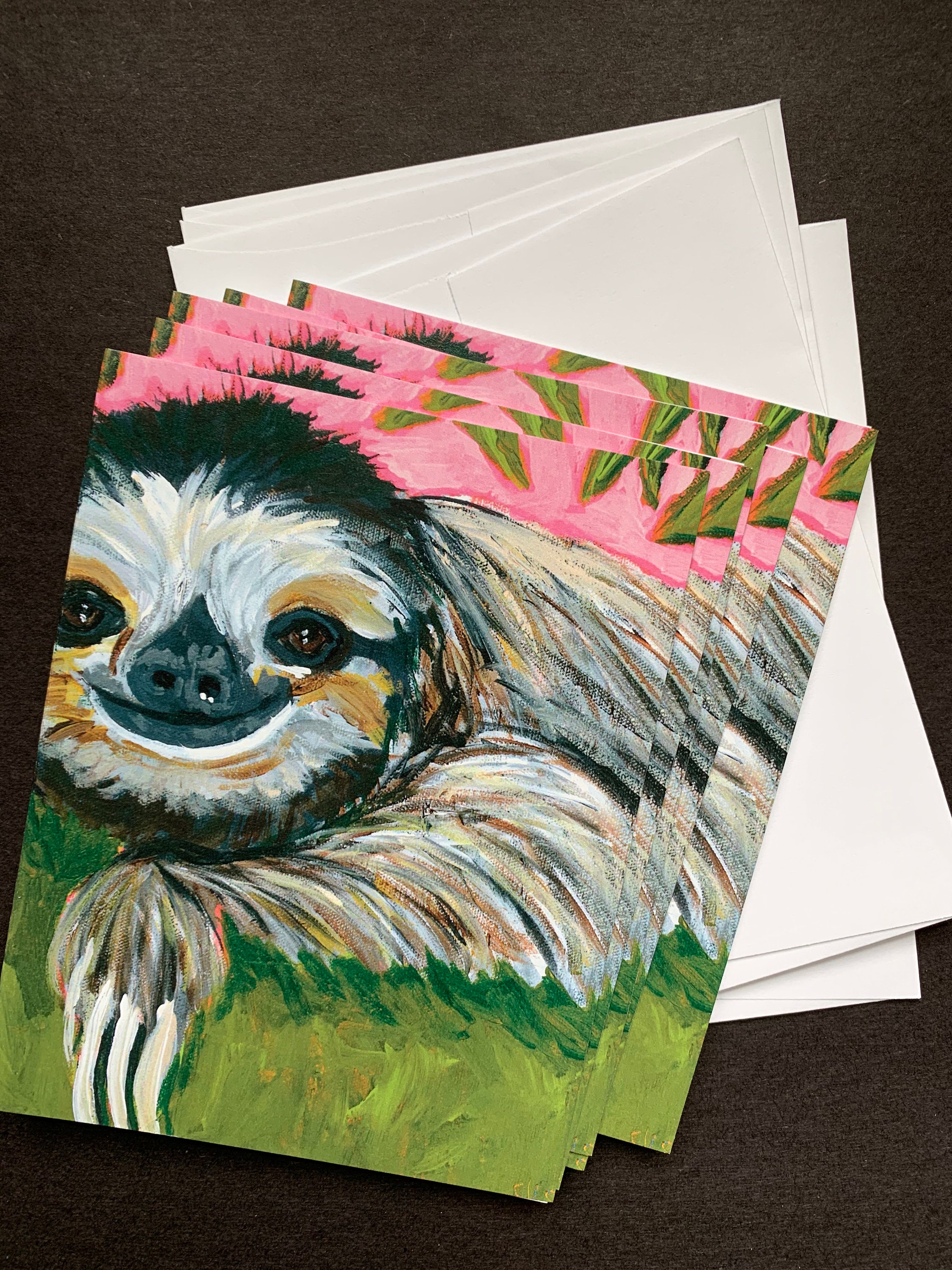 Silly Sloth Note Card Set From Original Painting - Etsy