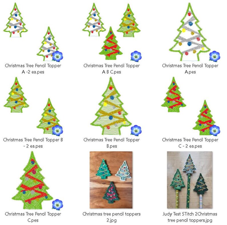 Pencil Toppers - Christmas - Christmas Tree - Machine Embroidery Design ...