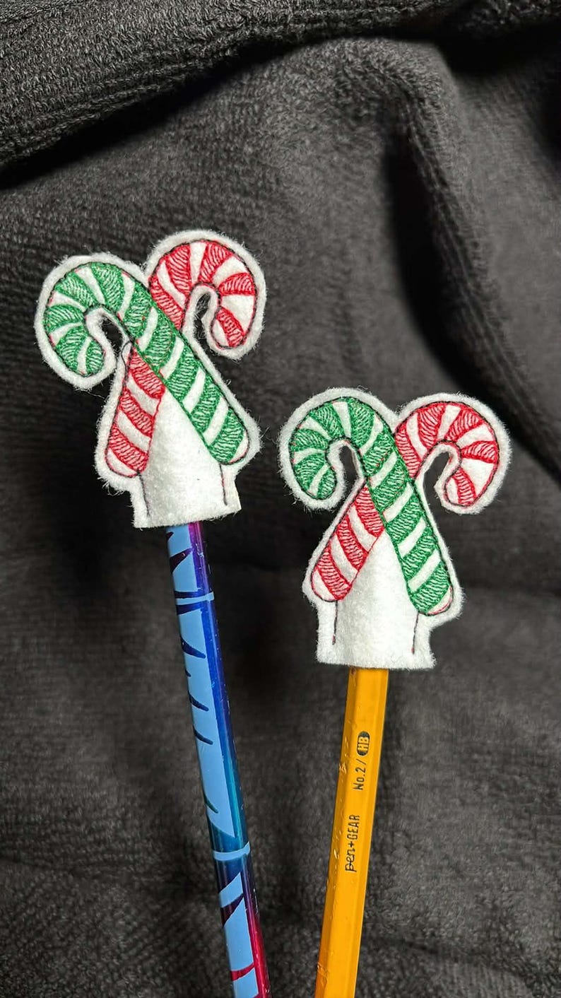 Pencil Topper - Christmas - Candy Canes - Machine Embroidery Designs - Etsy