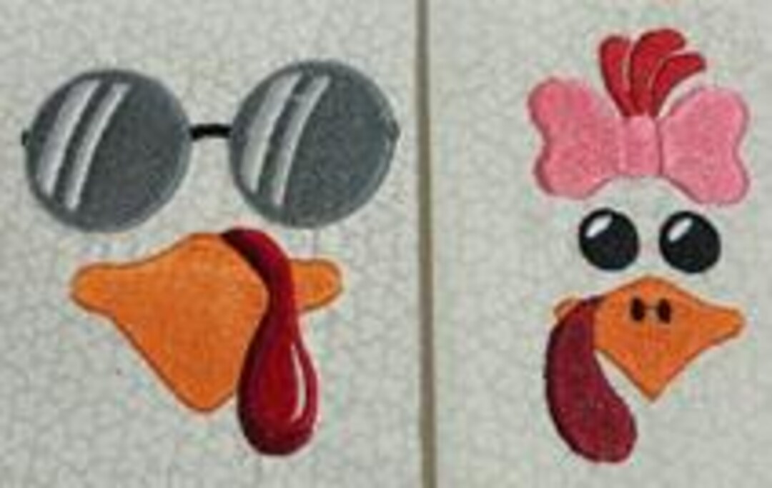Turkey Faces - Fall or Thanksgiving - Cool Guy/girl - Embroidered Block ...