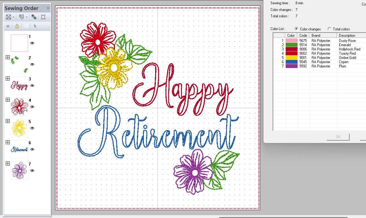 Greeting Card - Happy Retirement - Machine Embroidery Design for Card ...