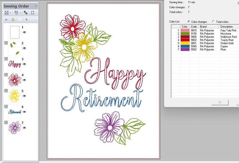Greeting Card - Happy Retirement - Machine Embroidery Design for Card ...