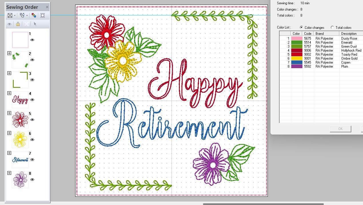 Greeting Card - Happy Retirement - Machine Embroidery Design for Card ...