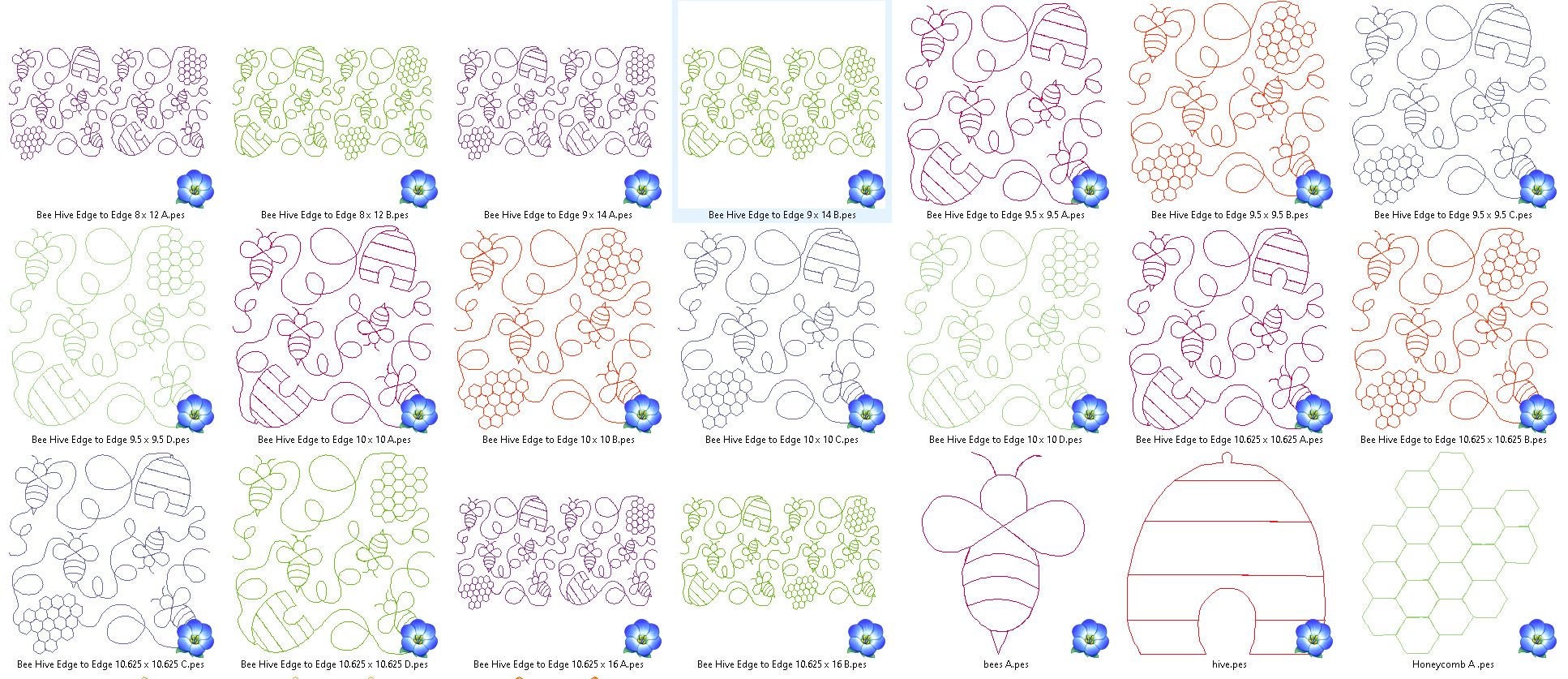 Edge to Edge - E2E - Bees, Bee Hive and Honeycombs - Machine Embroidery ...