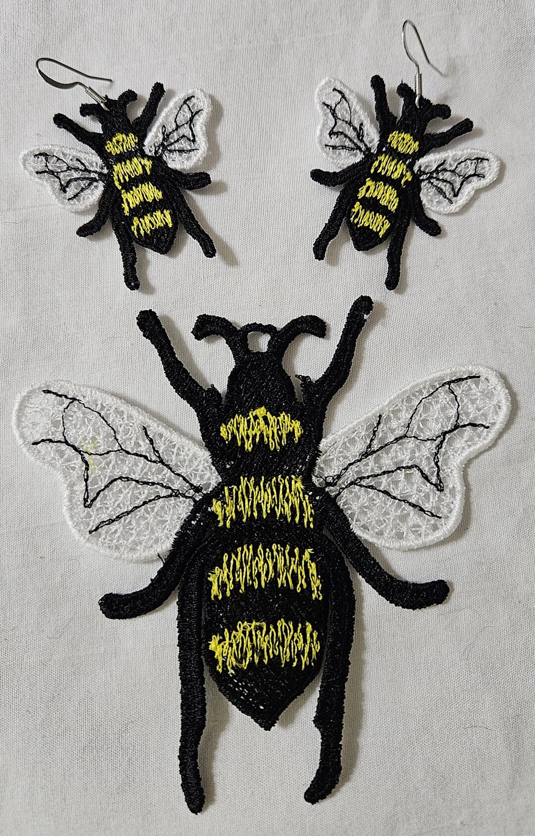 FSL Bee Earrings and Gift Tag/pendant/ornament/bookmark - Embroidery ...