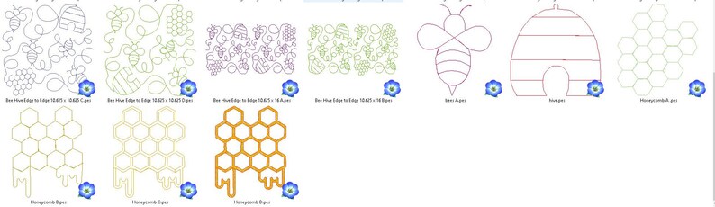 Edge to Edge - E2E - Bees, Bee Hive and Honeycombs - Machine Embroidery ...
