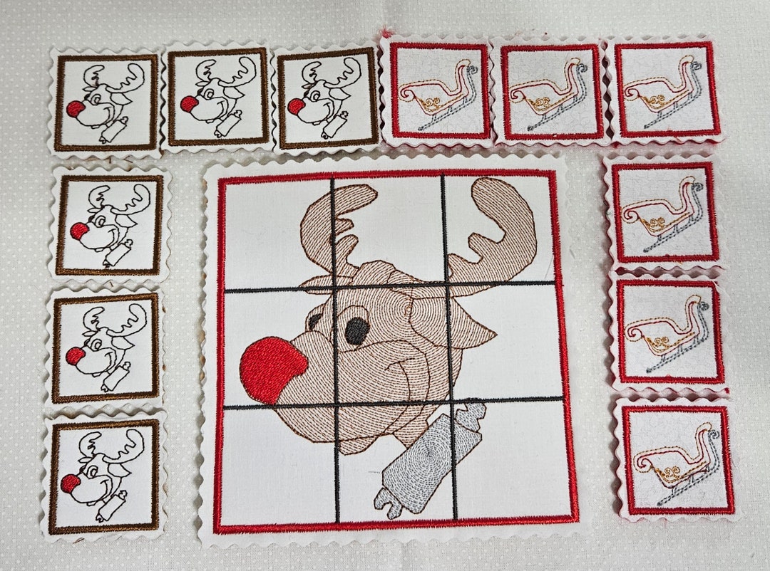 Tic Tac Toe in the Hoop Christmas Rudolph and Sleigh Machine Embroidery ...