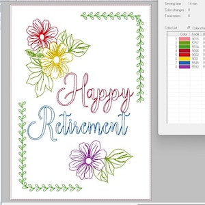 Greeting Card - Happy Retirement - Machine Embroidery Design for Card ...