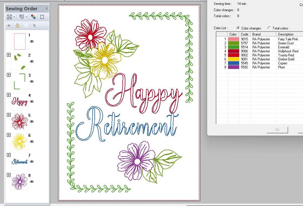 Greeting Card - Happy Retirement - Machine Embroidery Design for Card ...