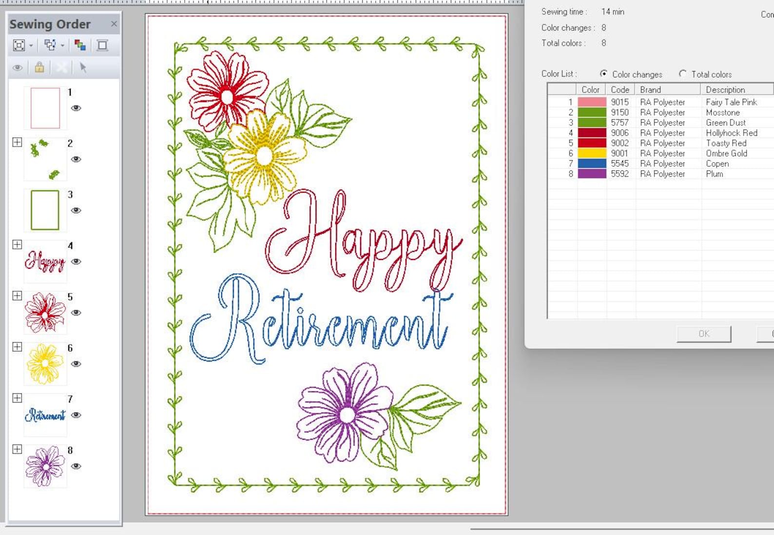 Greeting Card - Happy Retirement - Machine Embroidery Design for Card ...