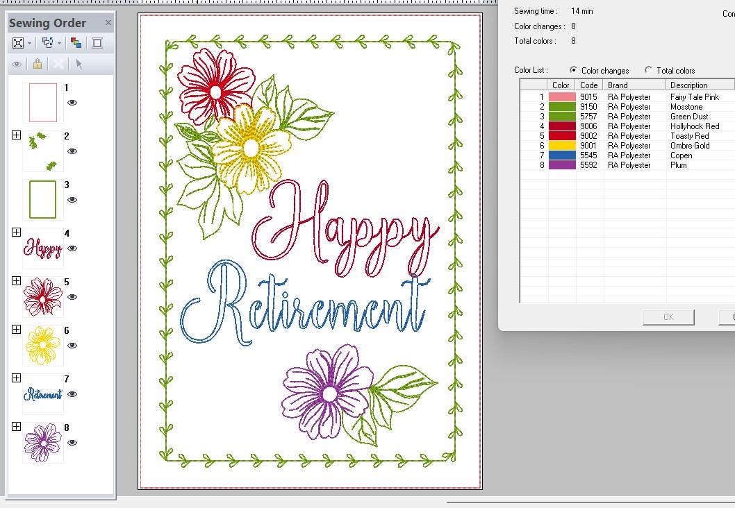 Greeting Card - Happy Retirement - Machine Embroidery Design for Card ...