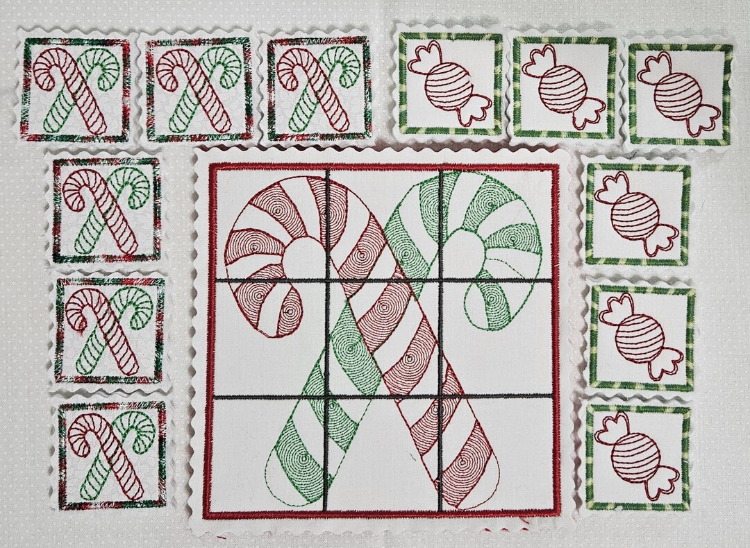 Tic Tac Toe Game - Candy Cane Christmas - in the Hoop- Machine ...