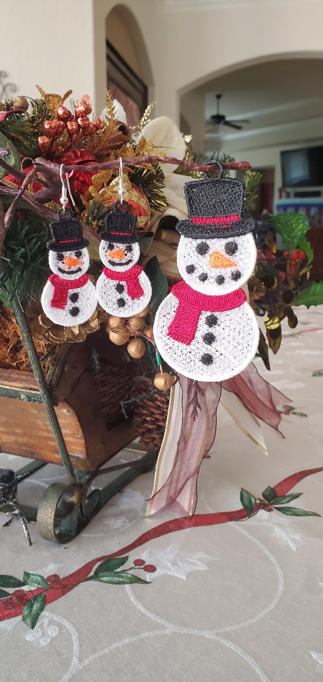 FSL Christmas Snowman Earrings and Gift Tag/pendant/ornament/bookmark ...