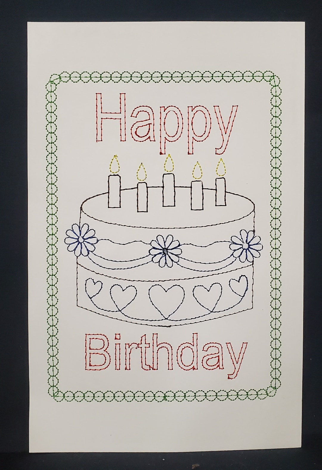Greeting Card, Happy Birthday, Machine Embroidery Design for Card Stock ...