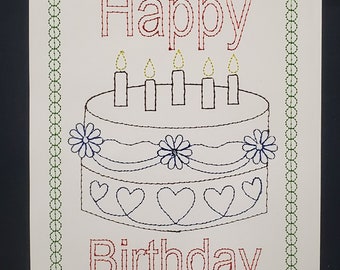 DIY Machine Embroidery Card Design, Birthday Cake Embroidery Design ...
