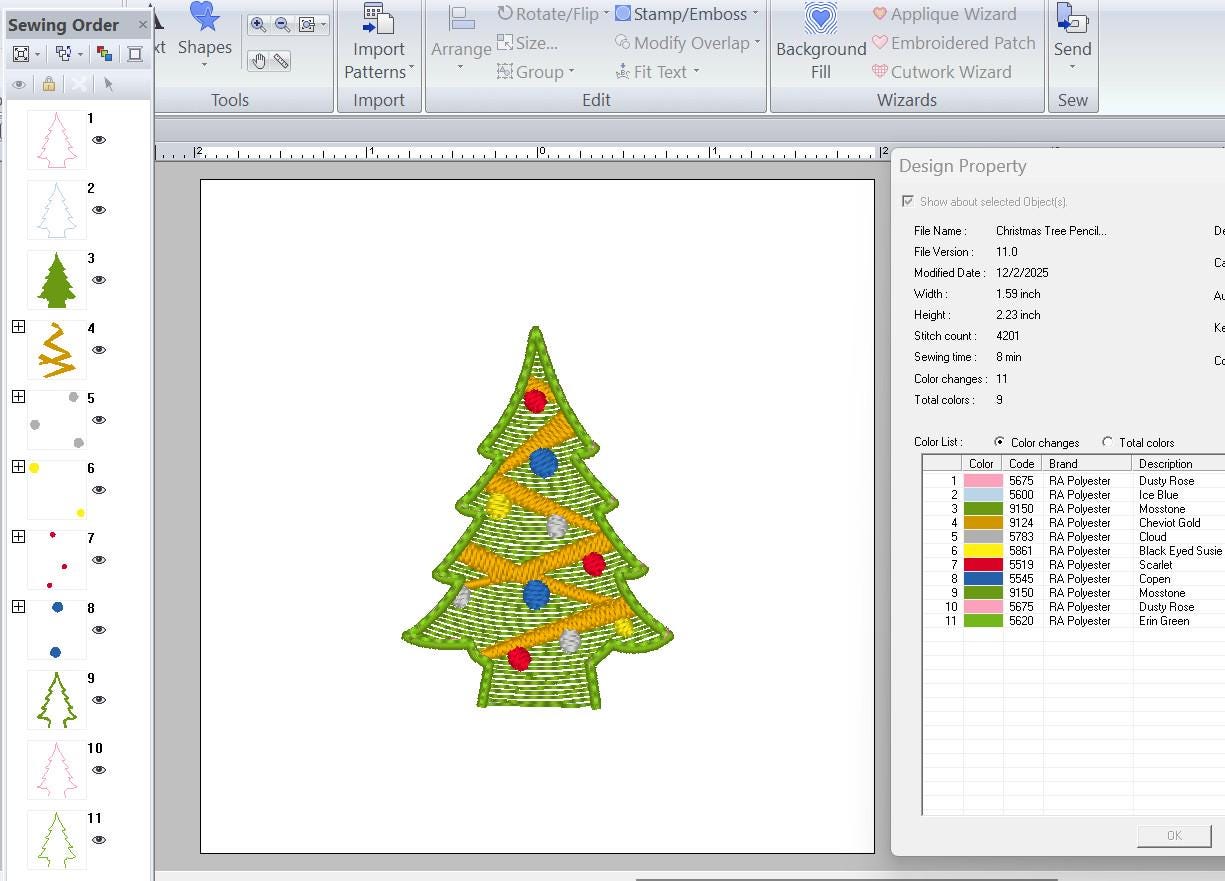 Pencil Toppers - Christmas - Christmas Tree - Machine Embroidery Design ...
