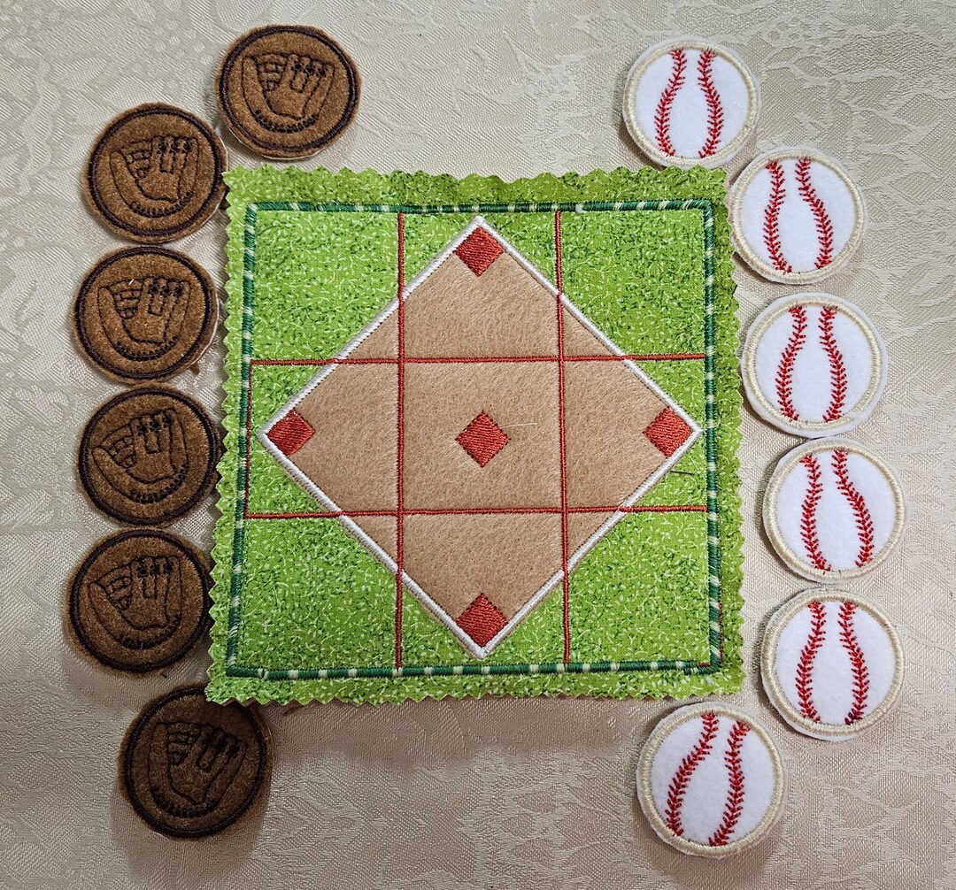 Tic Tac Toe Board In-the-hoop Baseball Machine Embroidery Designs - Etsy