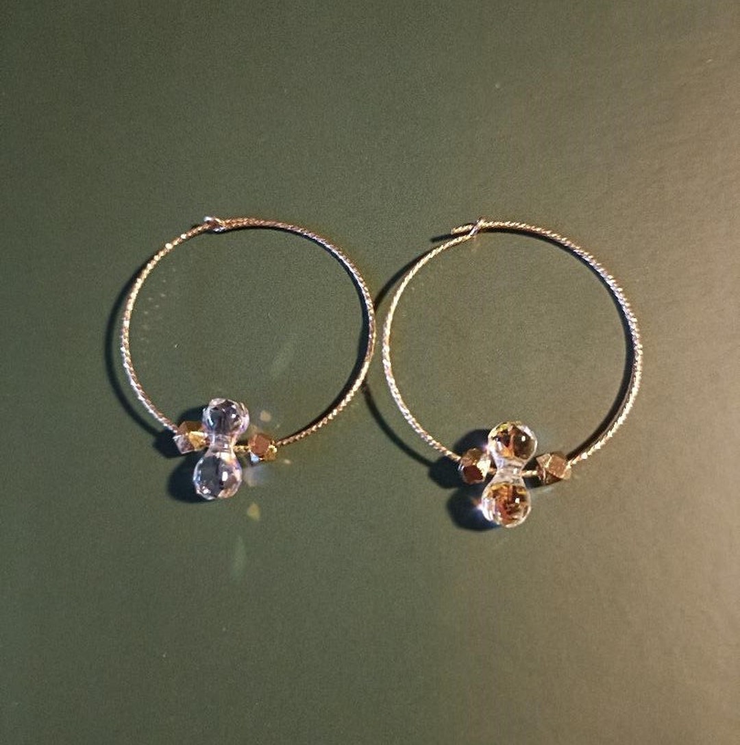 Gold Sparkle Hoops With Crystal 'bones' - Etsy