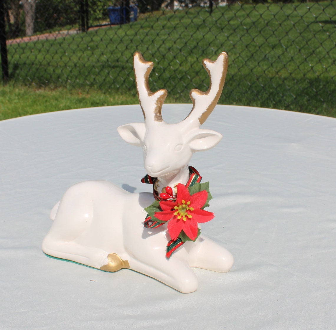 White Ceramic Christmas Holiday Reindeer Figurine From World - Etsy
