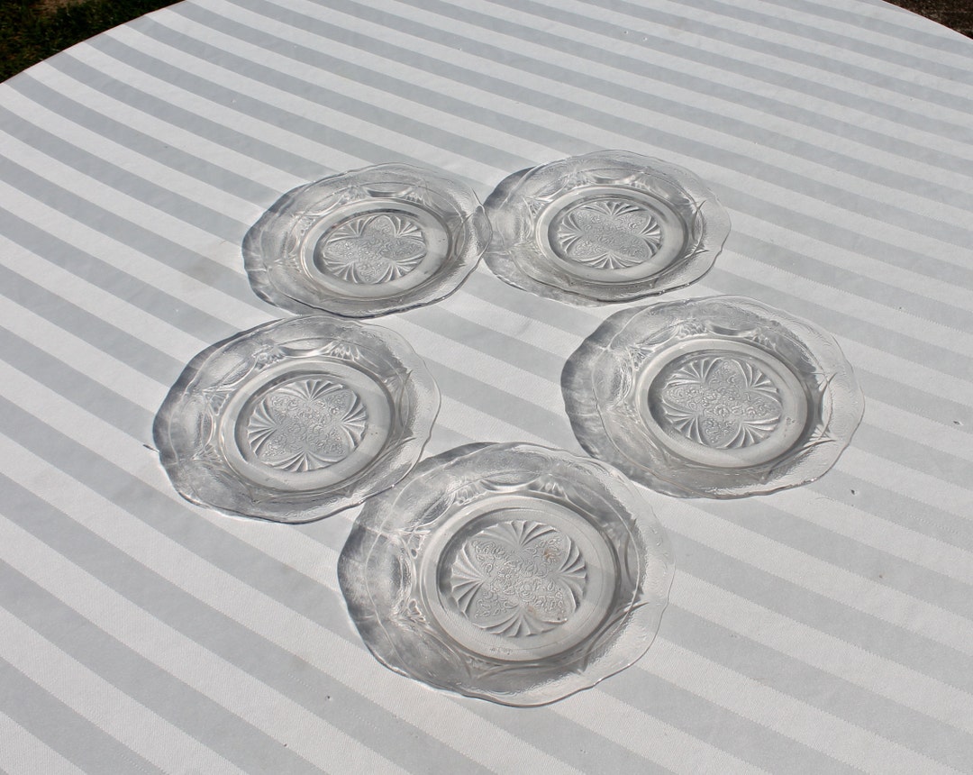 Set of Five Clear Glass Small Plates With Butterfly and Swags and ...