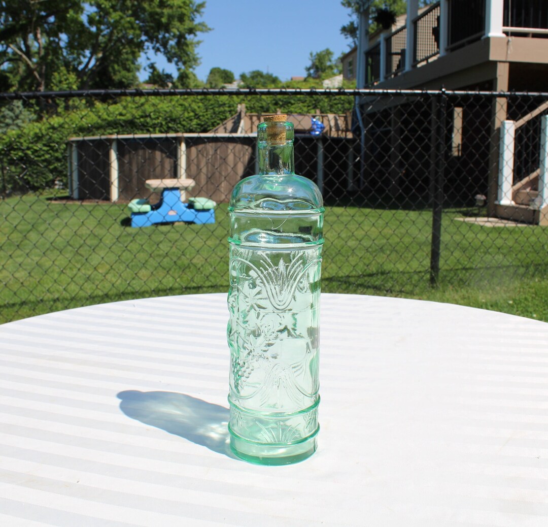 Embossed Clear Green Glass Bottle - Oil Infusing Bottle With Embossed ...