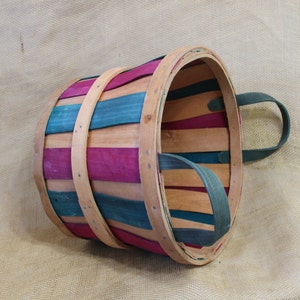Quarter Bushel Basket With Handles - Red and Green Wood Slat Basket ...