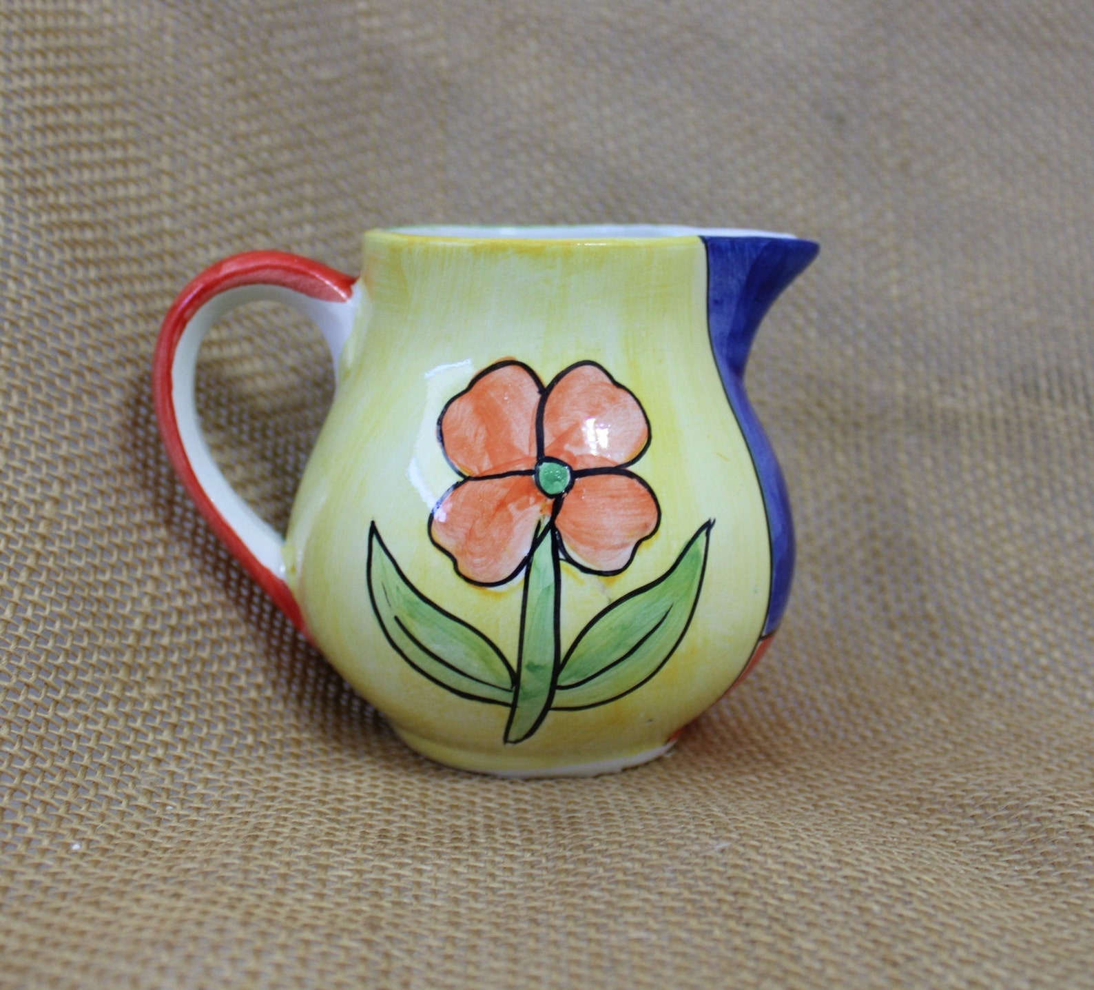 Colorful Hand Painted Ceramic Creamer With Flowers - Two Sided Flower ...