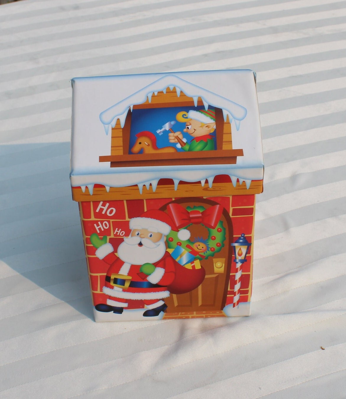 House Shaped Box With Santa and Elves - Santa's Work Shop Box ...
