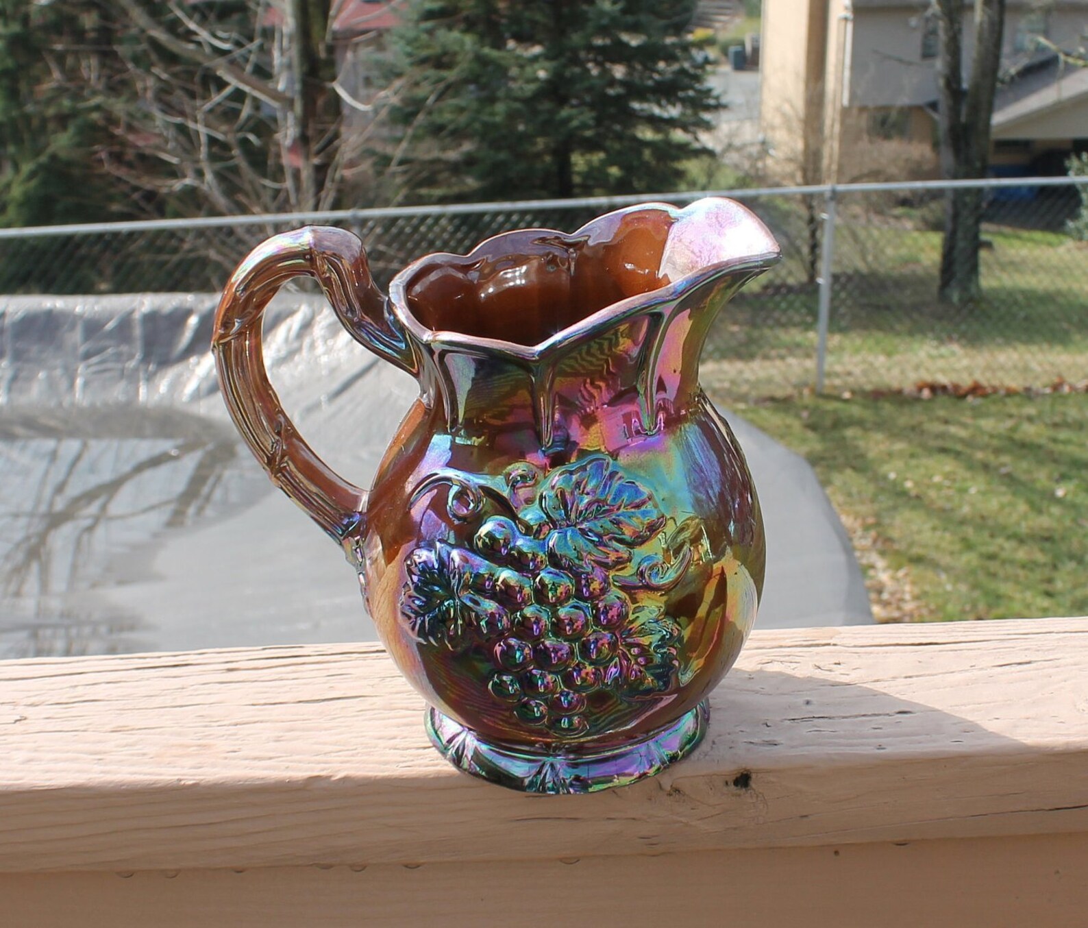 Pottery Pitcher / Ewer With Grapes - Iridescent Brown Pitcher - Etsy