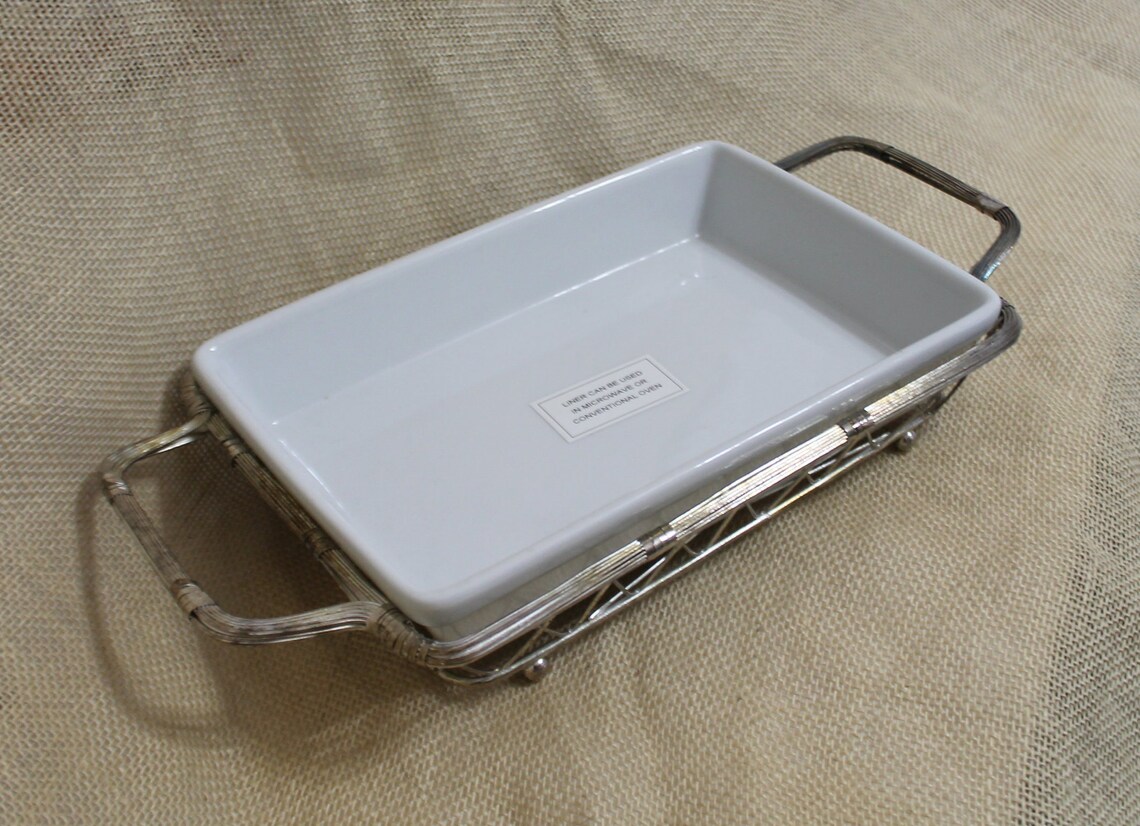 White Ceramic Rectangle Casserole / Baking Dish in a Silver | Etsy