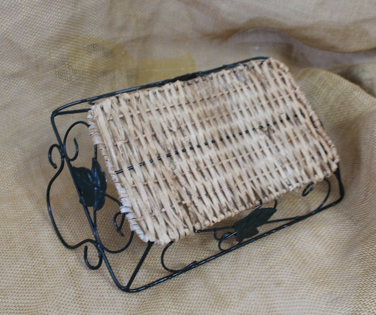 Green Wire and Wicker Basket Rectangle Handled Shallow Wire | Etsy